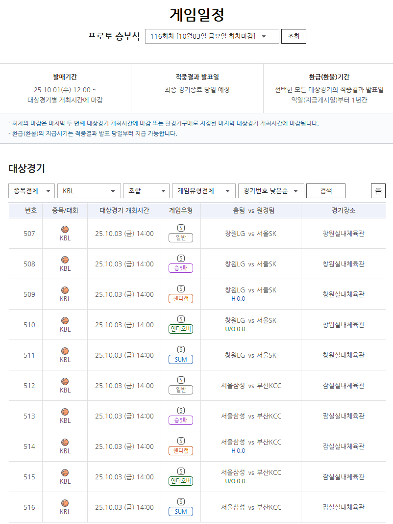 ‘KBL 2025-26시즌 개막’ 프로토 승부식 116회차, 프로농구 개막전 대상 게임 발매｜스포츠동아